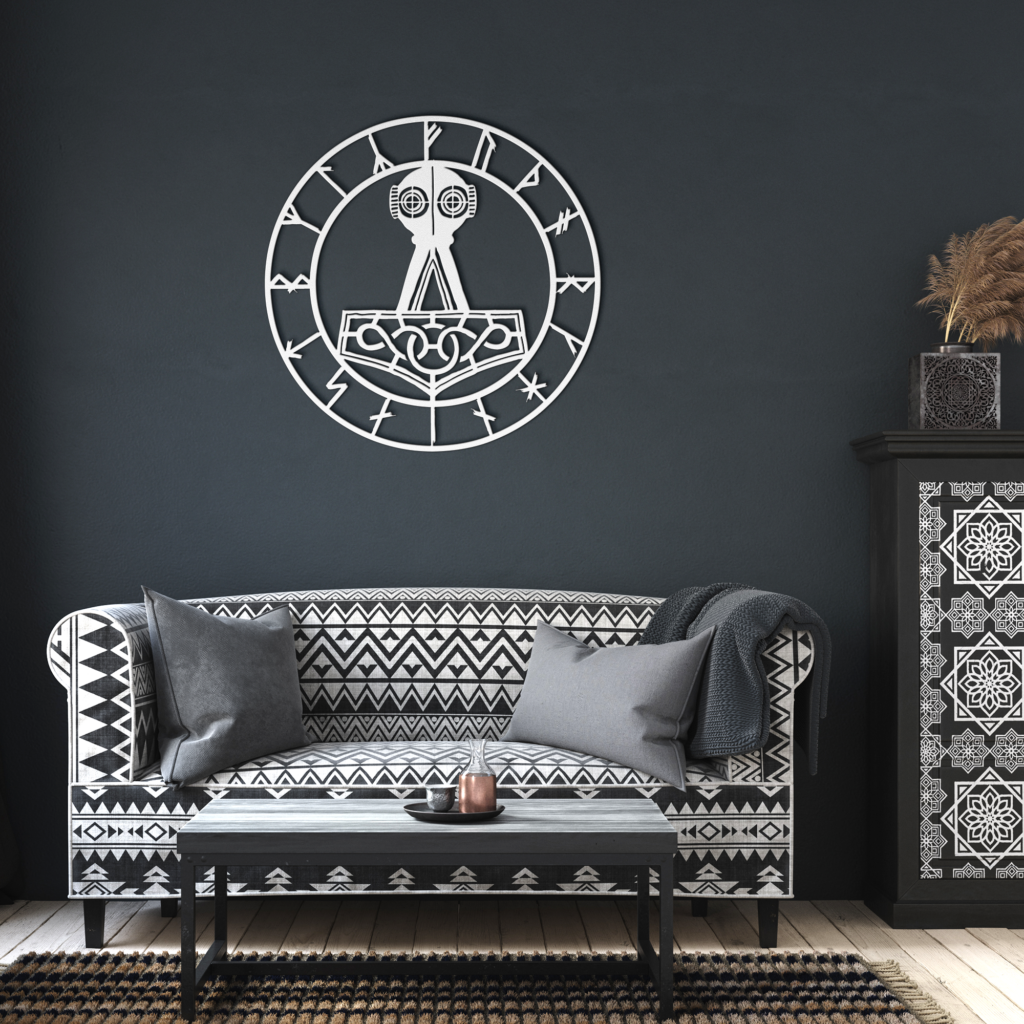 Rune Circle Mjölnir – Authentic Viking Metal Wall Art – Thor’s Hammer ...